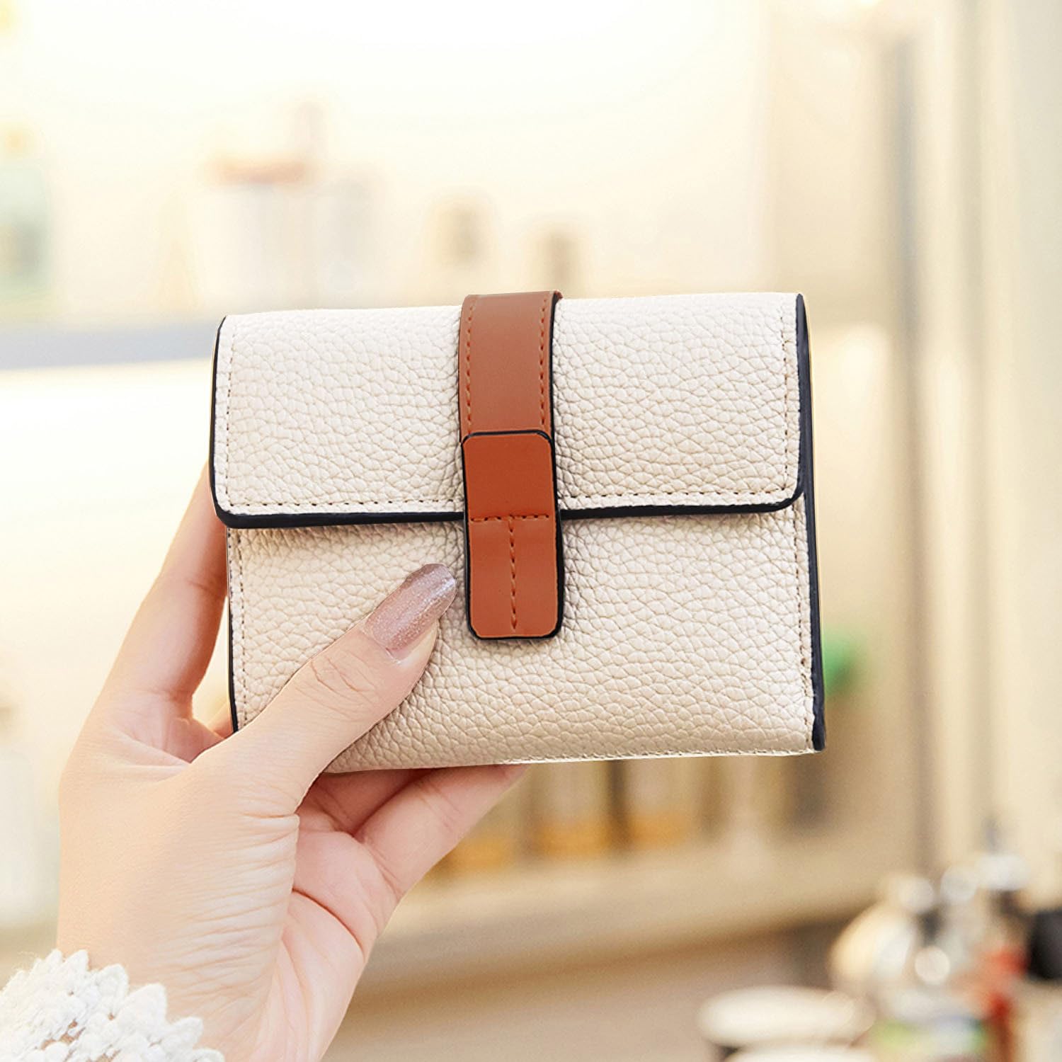 AOXONEL Small Womens Wallet Leather Wallets for Women Rfid Ladies Wallets Trifold Wallet Compact Thin with Card Slots and Zipper Coin Pocket (White)