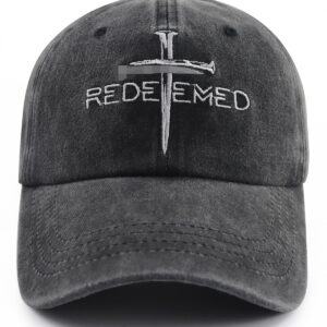 Christian Gifts for Women Men, Funny Embroidered Jesus Cross Nails Hat, Adjustable Washed Cotton Faith Redeemed Baseball Cap, Christ Blessed Gifts for Dad Mom Grandma Grandpa Family Friends Black