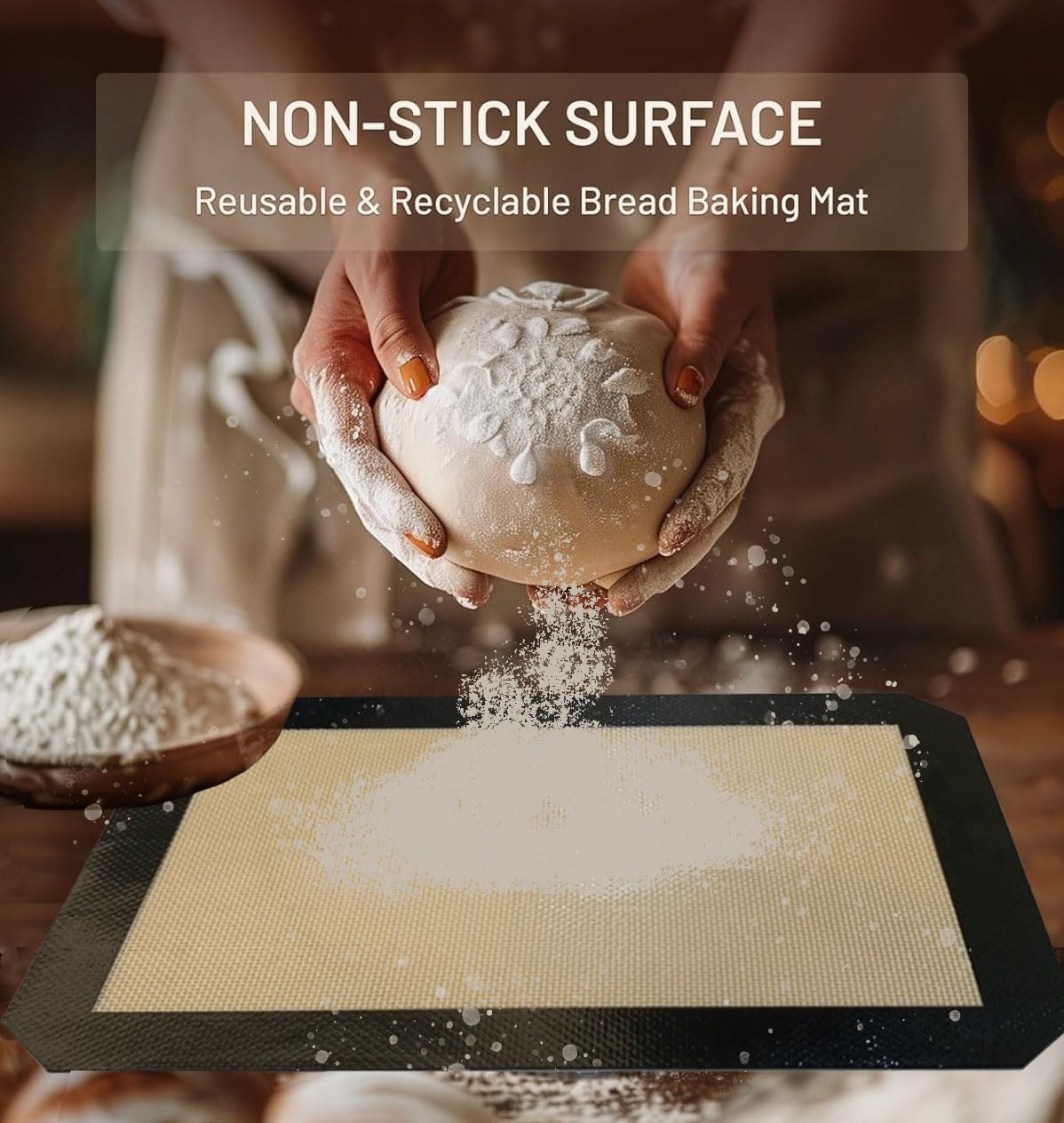 GLBEAR Silicone Baking Mat Sheet 2-Pack,Reusable & Nonstick Bakeware Mats for Cookies, Macarons, Bread and Pastry,Silicone Mats for Baking - Baking Mat For Oven - (16.5" x 11.6")