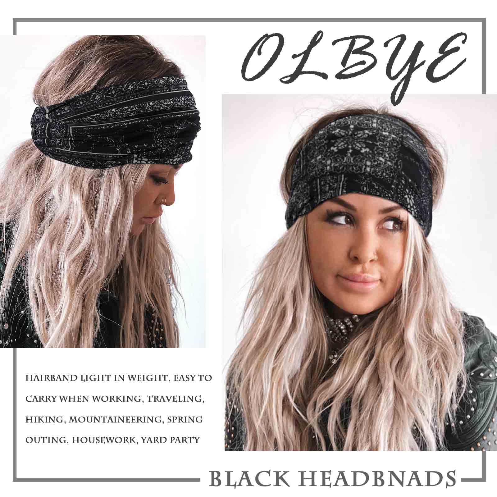 Olbye Headbands for Women Wide Boho Headband Knotted Turban Head Bands Elastic Non Slip Hairbands Floral African Head Wraps Workout Yoga Sweatbands Cotton Head Scarfs Bohemian Hair Accessories for