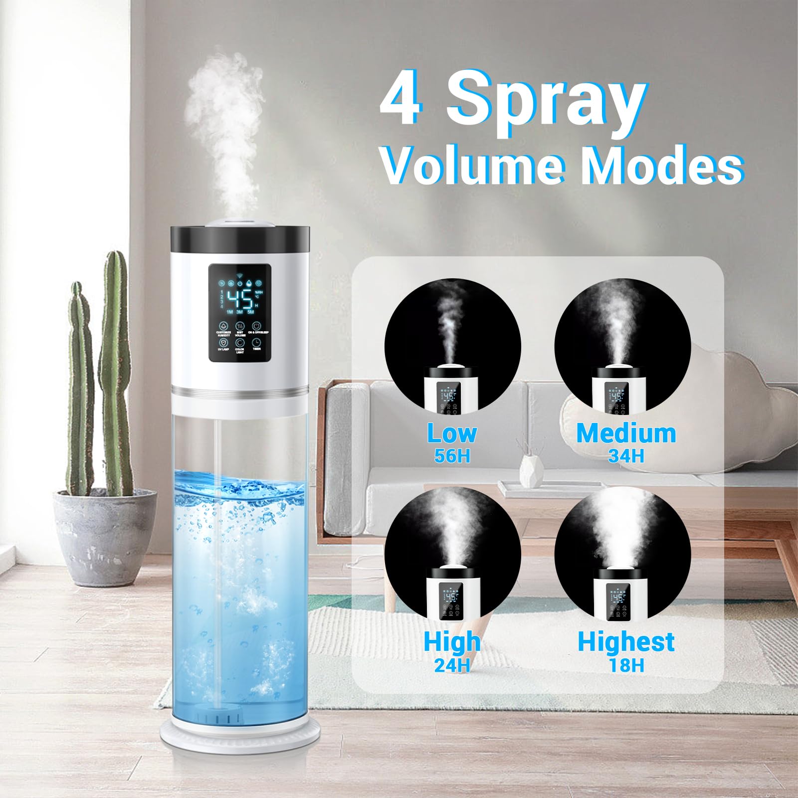 Humidifiers for Bedroom Large Room with Clear Tank, 7-Color Ambient Light,8L 2.1Gal 36dB Ultrasonic Cool Mist Humidifiers with Humidistat, Essential Oil Tray for Home Bedroom Office