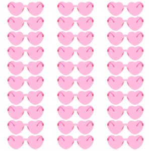 fengek 30 pcs heart shape sunglasses frameless transparent glasses party favors for women, pink