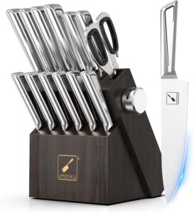 knife sets for kitchen with block imarku g14 japanese knife set stainless steel kitchen with block 14pcs, built-in sharpener, sharp knife block set with non-slip ergonomic handles - dishwasher safe