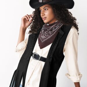 Hercicy Western Outfits for Women Cowgirl Tassel Sleeveless Vest Cowboy Hat Belt and Paisley Bandana for Halloween Dress Up (Black,XL)