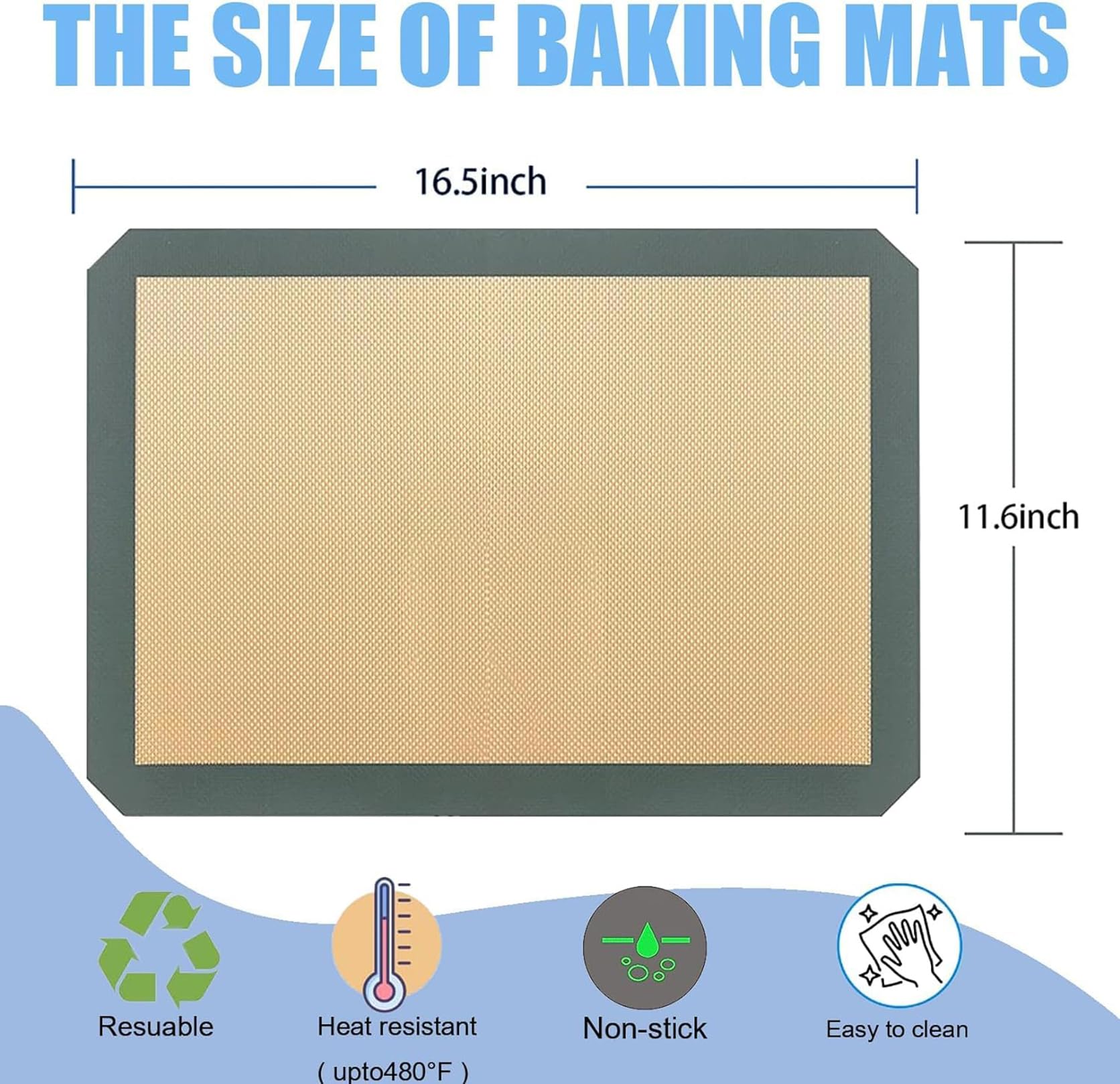 GLBEAR Silicone Baking Mat Sheet 2-Pack,Reusable & Nonstick Bakeware Mats for Cookies, Macarons, Bread and Pastry,Silicone Mats for Baking - Baking Mat For Oven - (16.5" x 11.6")