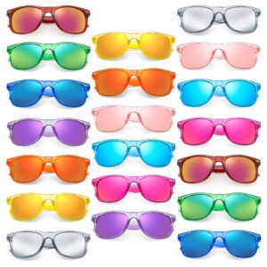 pibupibu 20 pack neon party sunglasses bulk, wholesale retro 80s clear colorful mirrrored lens sunglasses party favors