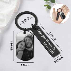 Cupike Personalized Picture Keychain - Customized Engraved Keychains with Photo Text, Personalized Gifts for Men Women Lovers (02-Black1)