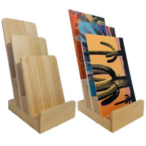 2Droids Elegant 3-Tier Pine Wood Literature Holder, Trifold Brochure Holder, Flyer Holder, Postcard Display and Countertop Wooden Display Stand [Pack of 2]