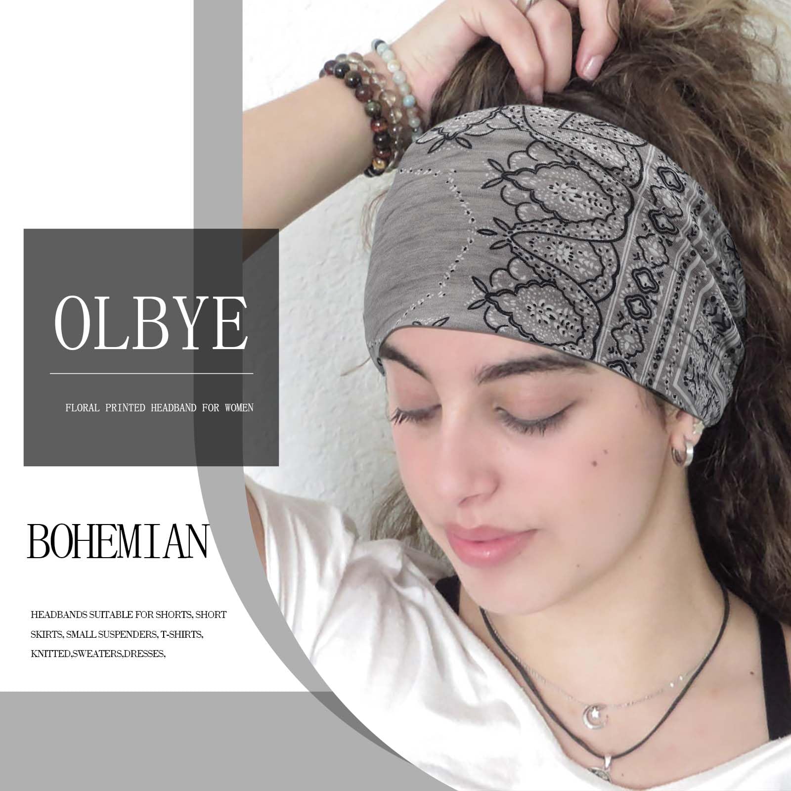 Olbye Headbands for Women Wide Boho Headband Knotted Turban Head Bands Elastic Non Slip Hairbands Floral African Head Wraps Workout Yoga Sweatbands Cotton Head Scarfs Bohemian Hair Accessories for