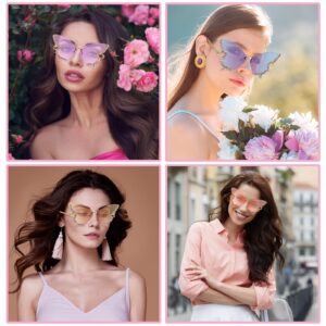 Xuhal 4 Pairs Rimless Butterfly Sunglasses Rhinestone Bling Sun Glasses Trend Gradient Butterfly Shaped Sunglasses for Women(Purple, Pink, Slate Blue, Brown)