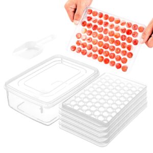 mini ice cube trays with lid and bin,3 pack ice trays for freezer,261 pcs mini ice maker,ice cube mold,small round ice cube tray easy release, crushed ice trays for chilling drinks coffee (clear)