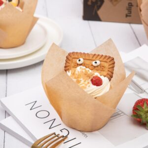 Bake Choice Nordic Paper 100pcs Large Size Natural Tulip Cupcake Liners for Baking, Large Muffin Liners, Cupcake Wrapper for Party, Christmas