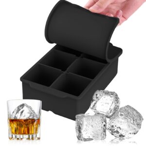 large ice cube tray with removable lid, big silicone square ice cube mold reusable and bpa free for whiskey cocktail bourbon soups frozen treats, stackable flexible safe ice