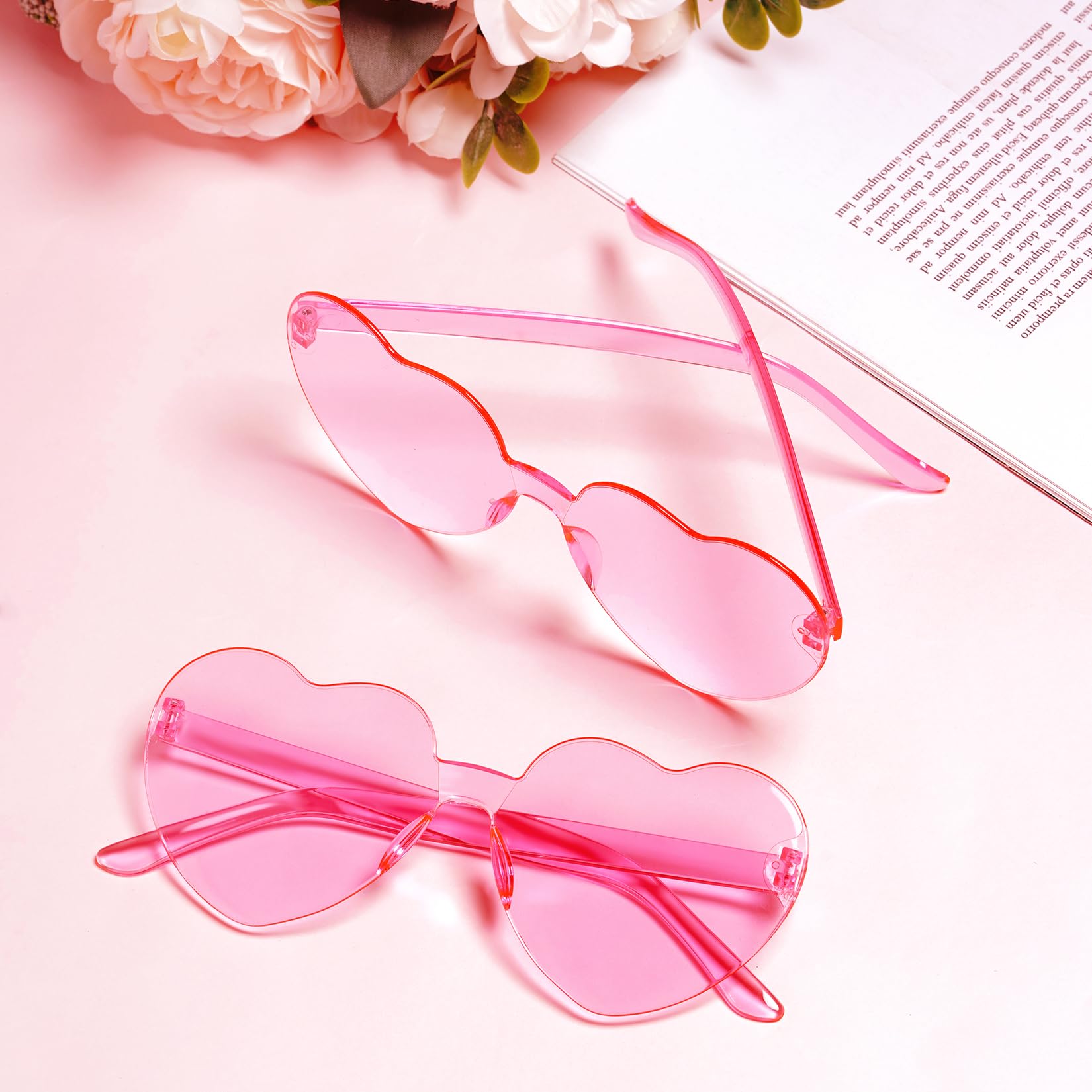 Fengek 30 Pcs Heart Shape Sunglasses Frameless Transparent Glasses Party Favors for Women, Pink