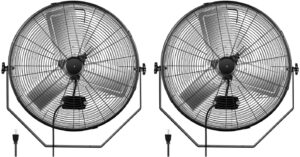 simple deluxe 24 inch industrial wall mount fan, 3 speed commercial ventilation metal fan, 2 pack, black