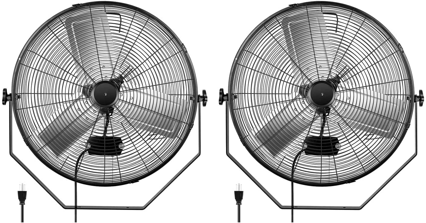 Simple Deluxe 24 Inch Industrial Wall Mount Fan, 3 Speed Commercial Ventilation Metal Fan, 2 Pack, Black