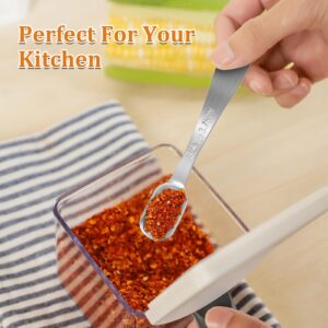 Stainless Steel Measuring Spoons, Premium Heavy Duty Metric Small Tablespoon 7-piece set：1/8 tsp, 1/4 tsp, 1/2 tsp, 3/4 tsp, 1 tsp & 1 tbsp-for Dry or Liquid, Fits in Spice Jar, Including Leveler