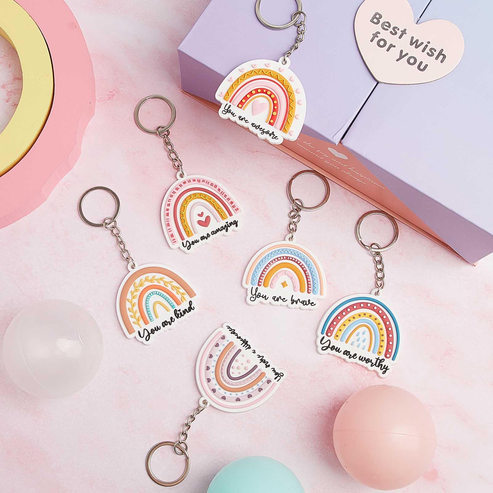 Ecally 36 Pcs Rainbow Inspirational Gift for Women Inspirational Keychain Motivational Quote Keychain CNA Gifts Employee Appreciation Gift