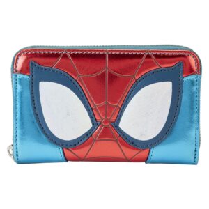 loungefly marvel shine spider-man cosplay zip around wallet | red & blue spiderman pouch standard