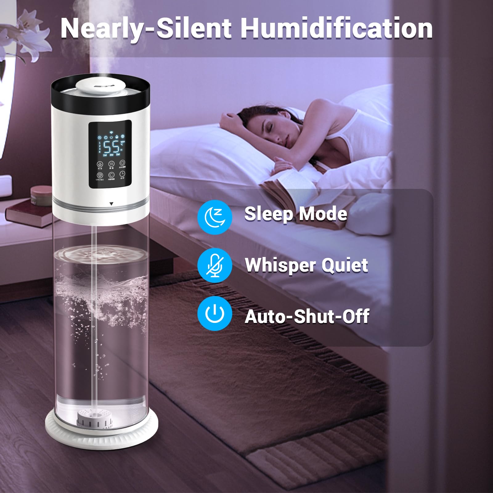 Humidifiers for Bedroom Large Room with Clear Tank, 7-Color Ambient Light,8L 2.1Gal 36dB Ultrasonic Cool Mist Humidifiers with Humidistat, Essential Oil Tray for Home Bedroom Office