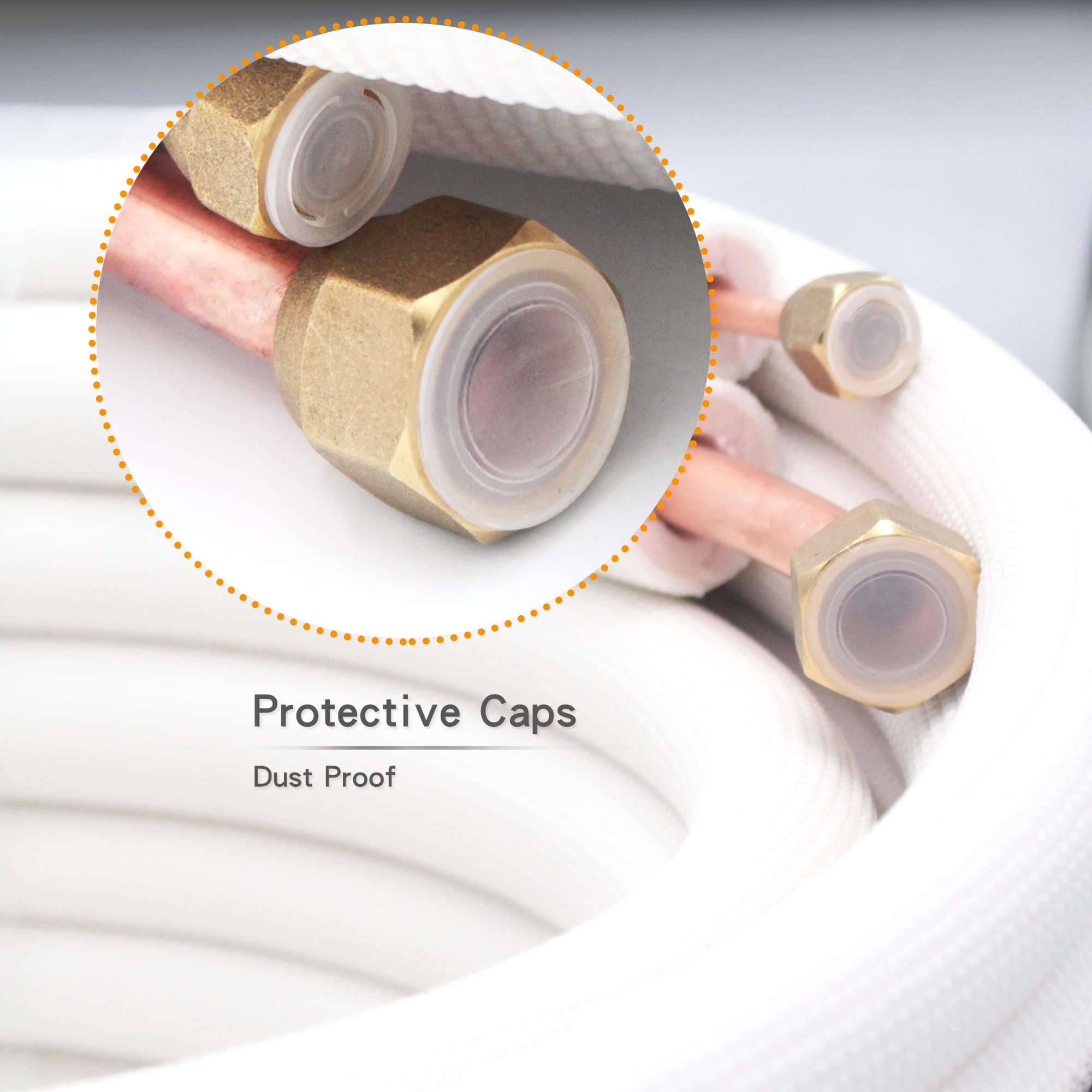 50ft Length Mini Split Line Set 1/4" 3/8" OD Copper Pipes Tubing and 3/8 White PE Thickened Insulated with Flared Nuts for Mini Split Air Conditioner HVAC or Heat Pump for 9000BTU (1/4+3/8 with wires)