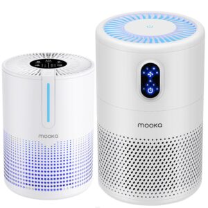 mooka m01 + bd02l air purifiers for home large room up to 1076 ft², h13 true hepa air filter cleaner, odor eliminator, remove smoke dust pollen pet dander