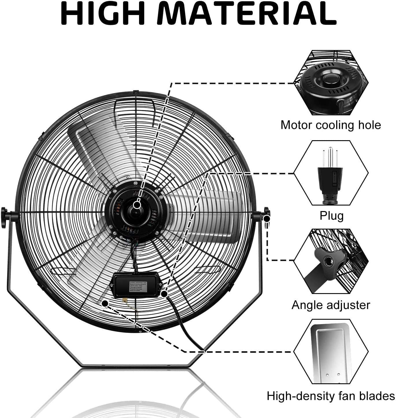 Simple Deluxe 24 Inch Industrial Wall Mount Fan, 3 Speed Commercial Ventilation Metal Fan, 2 Pack, Black