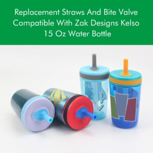 KLOWOAH Replacement Straws and Bite Valve Compatible with Zak Designs Kelso 15 oz Water Bottle (Pack of 4)