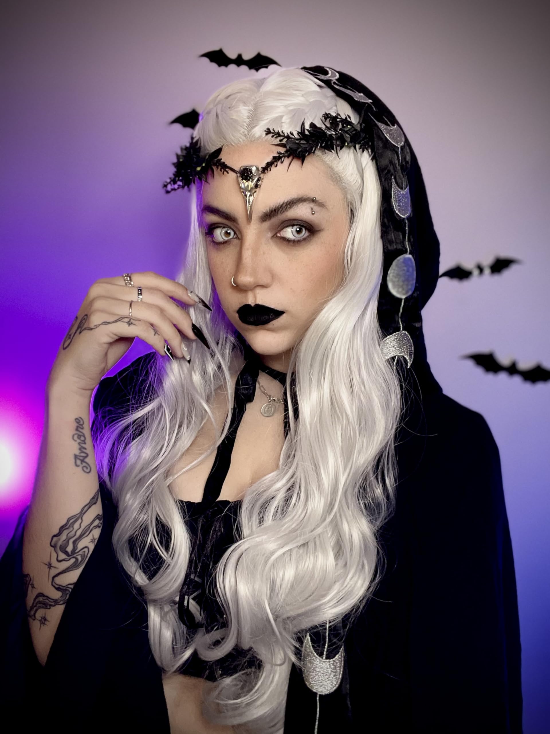 MOSTORY Black Elf Flower Crown - Gothic Raven Skull Headpiece Witch Headband Dark Fairy Circlet for Witch Aesthetic Halloween Cosplay Renaissance Accessory Women Goth Wedding Photo Shoot