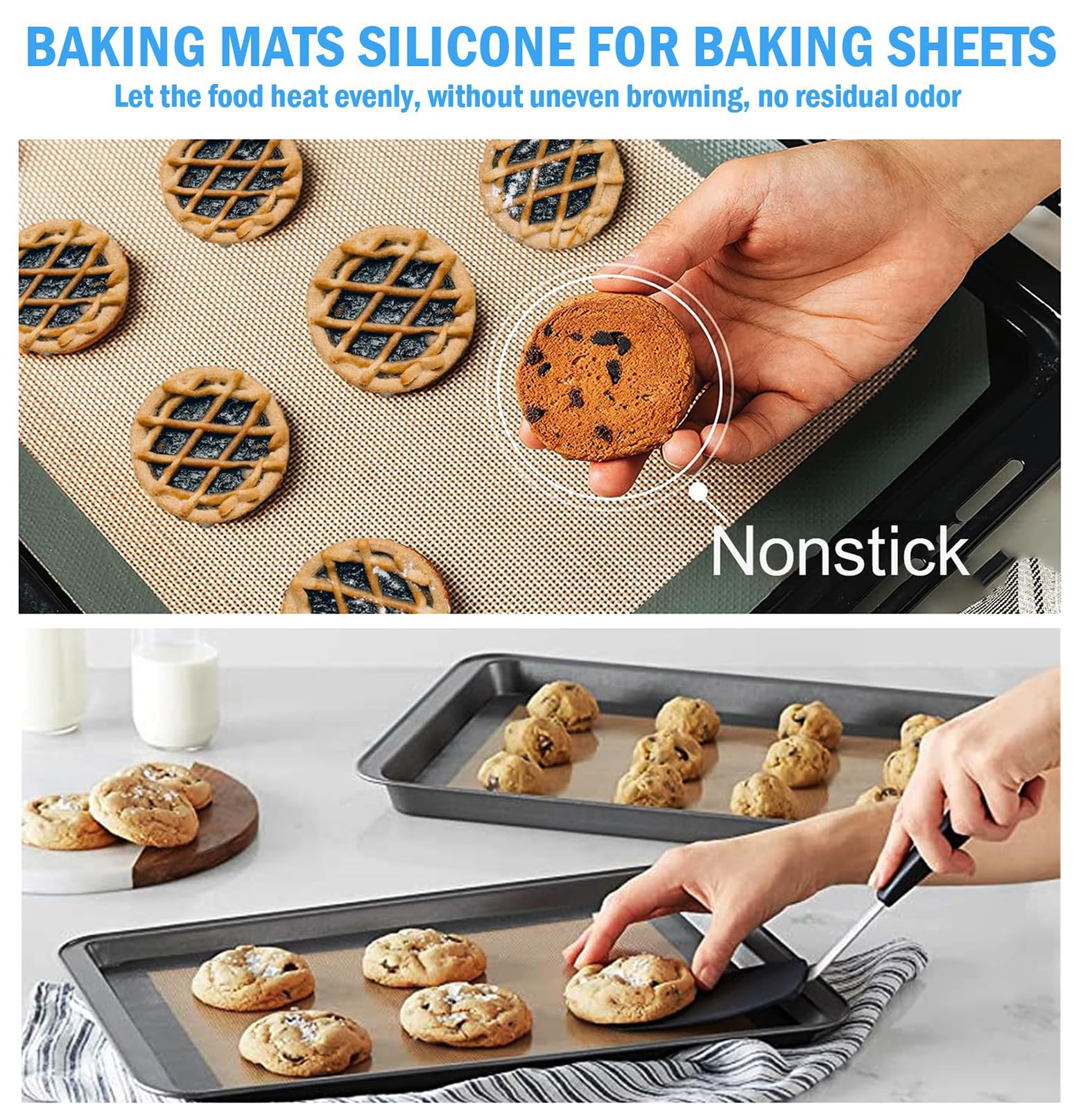 GLBEAR Silicone Baking Mat Sheet 2-Pack,Reusable & Nonstick Bakeware Mats for Cookies, Macarons, Bread and Pastry,Silicone Mats for Baking - Baking Mat For Oven - (16.5" x 11.6")