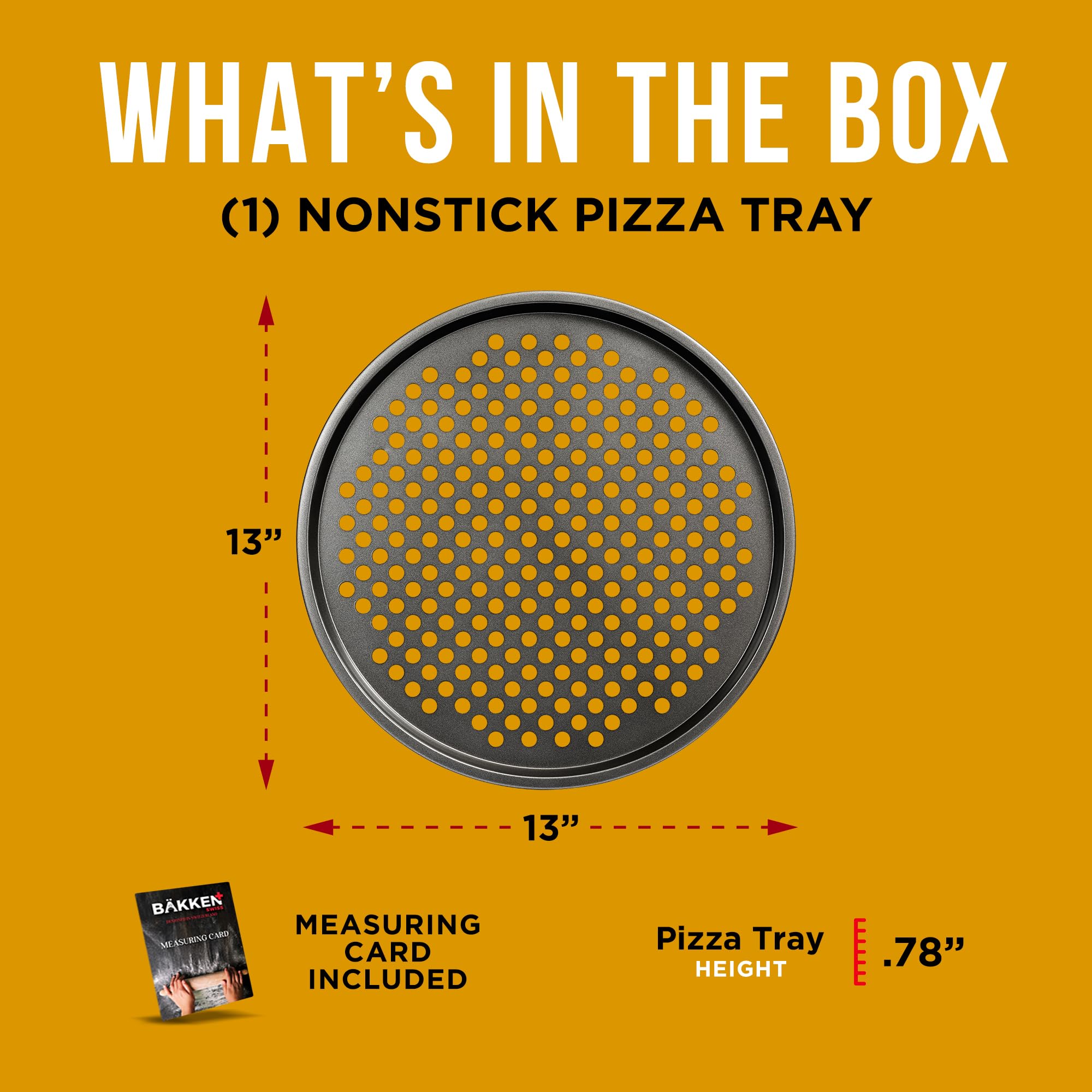 BAKKENMASTER Non-Stick Pizza Pan with Holes - 13-Inch Perforated Pizza Crisper Carbon Steel Pizza Pan - 1 Round Pizza Trays PFOA PFOS and PTFE Free