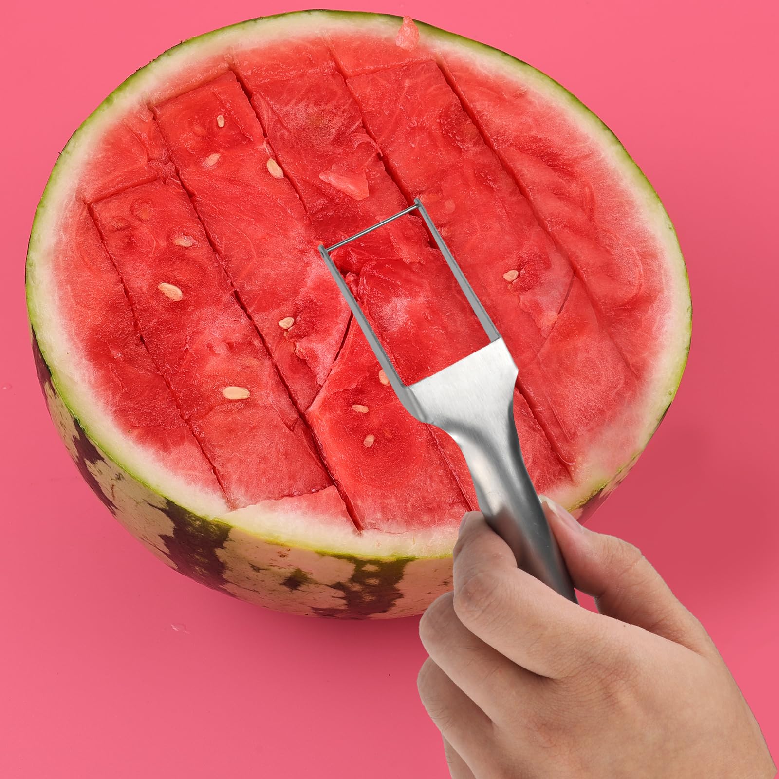 2pcs Watermelon Slicer Fork, Stainless Steel Watermelon Slicer Cutter Summer 2-in-1 Watermelon Fork Slicer Fruit Cutting Fork Tool