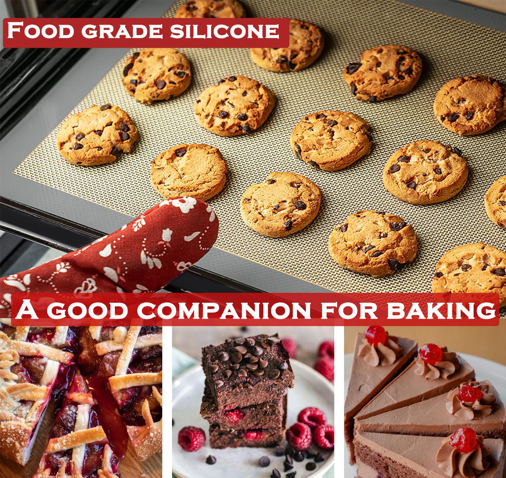 GLBEAR Silicone Baking Mat Sheet 2-Pack,Reusable & Nonstick Bakeware Mats for Cookies, Macarons, Bread and Pastry,Silicone Mats for Baking - Baking Mat For Oven - (16.5" x 11.6")