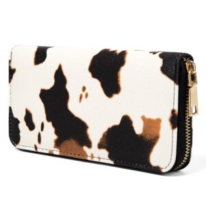 nabegum women's cow print wallets western highland cowhide stuff gifts for ladies slim purse credit card holder brown