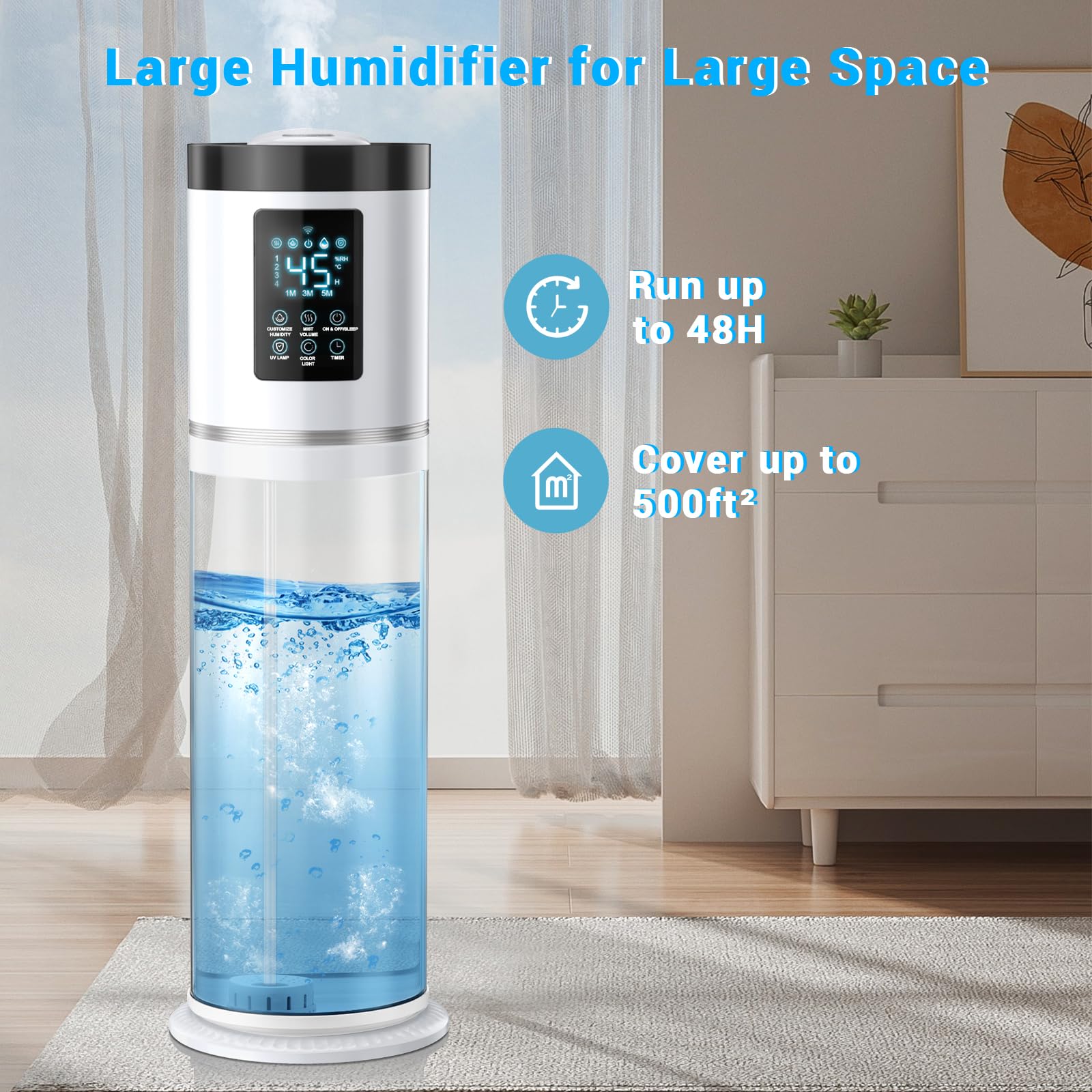 Humidifiers for Bedroom Large Room with Clear Tank, 7-Color Ambient Light,8L 2.1Gal 36dB Ultrasonic Cool Mist Humidifiers with Humidistat, Essential Oil Tray for Home Bedroom Office