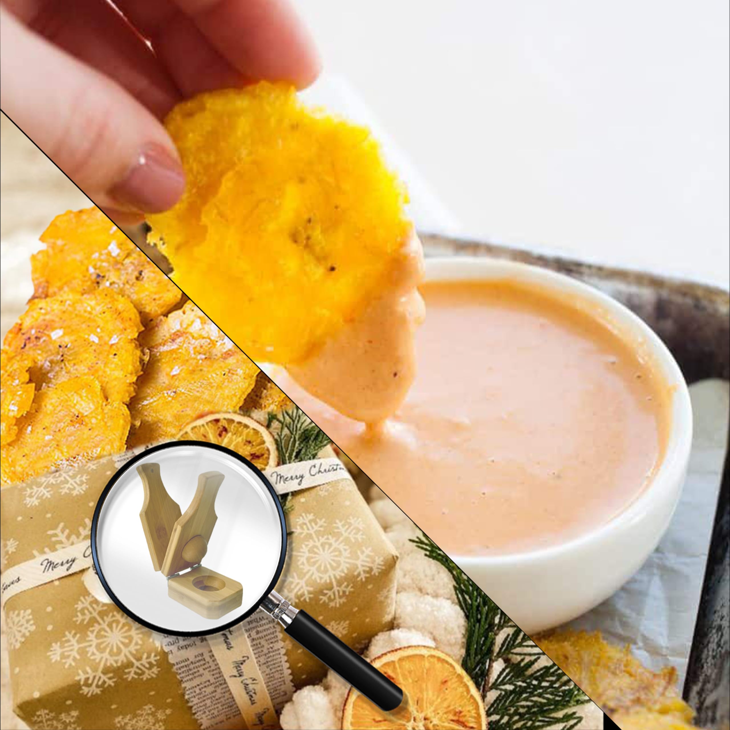 Bamboo Tostones Plantain Press Plantain Smasher Maker - Authentic Caribbean Flavor, 2-in-1 Tostones and Plantain Cups - Perfect for Tostones and Stuffed Plantains,6.8 * 3 * 2.36inch