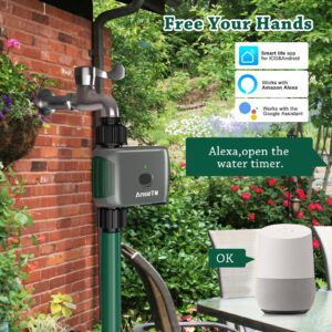 AnseTo WiFi Water Timer for Garden Irrigation System, Hose Timer for Lawn Watering System, Sprinkler Timer Compatible with Alexa and Google Home, with WiFi-Hub Remote Control and 2 Watering Modes