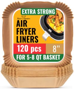 air fryer paper liners, 120pcs air fryer disposable liners, non-stick and oil proof for easy cleanup, 8” square for 5-8 qt basket by baker's signature