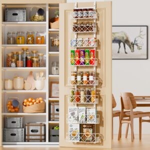 over the door pantry organizer 8-tier adjustable baskets hanging spice door rack narrow - 13.78" w x 65.16" h behind the door storage for kitchen, bathroom, and closet organization-white