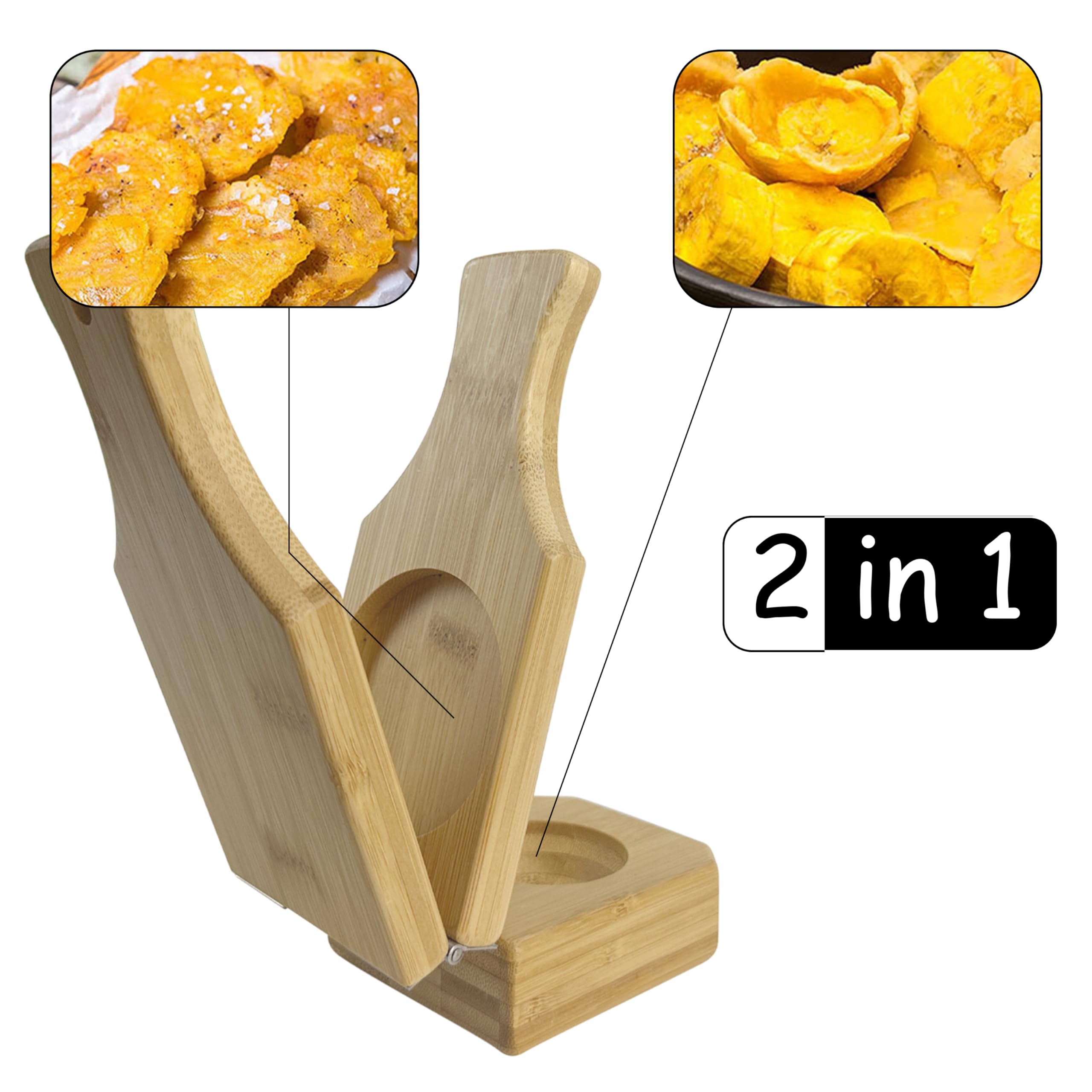 Bamboo Tostones Plantain Press Plantain Smasher Maker - Authentic Caribbean Flavor, 2-in-1 Tostones and Plantain Cups - Perfect for Tostones and Stuffed Plantains,6.8 * 3 * 2.36inch