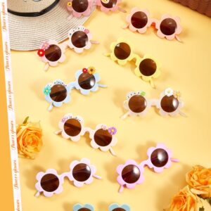 Tigeen 10 Pairs 5.71in Adult Flower Sunglasses Glasses UV Protection Glasses with 50 Daisy Charms 200 Random Letter Beads(Trendy Colors)