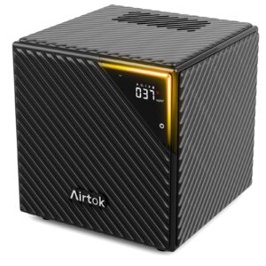 airtok air purifier for home allergies pets hair in bedroom covers up to 1200 sq.ft with pm2.5 index, double-sided air inlet hepa h13 filters with auto mode, remove dust smoke pollutants odor, black