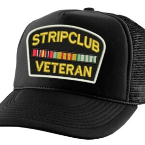 ALLNTRENDS Stripclub Veteran Trucker Hat Funny Cap Adult Baseball Adjustable Embroidered Snapback (Black)