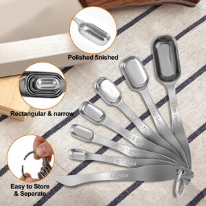 Stainless Steel Measuring Spoons, Premium Heavy Duty Metric Small Tablespoon 7-piece set：1/8 tsp, 1/4 tsp, 1/2 tsp, 3/4 tsp, 1 tsp & 1 tbsp-for Dry or Liquid, Fits in Spice Jar, Including Leveler