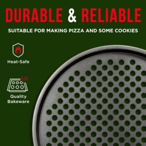 BAKKENMASTER Non-Stick Pizza Pan with Holes - 13-Inch Perforated Pizza Crisper Carbon Steel Pizza Pan - 1 Round Pizza Trays PFOA PFOS and PTFE Free