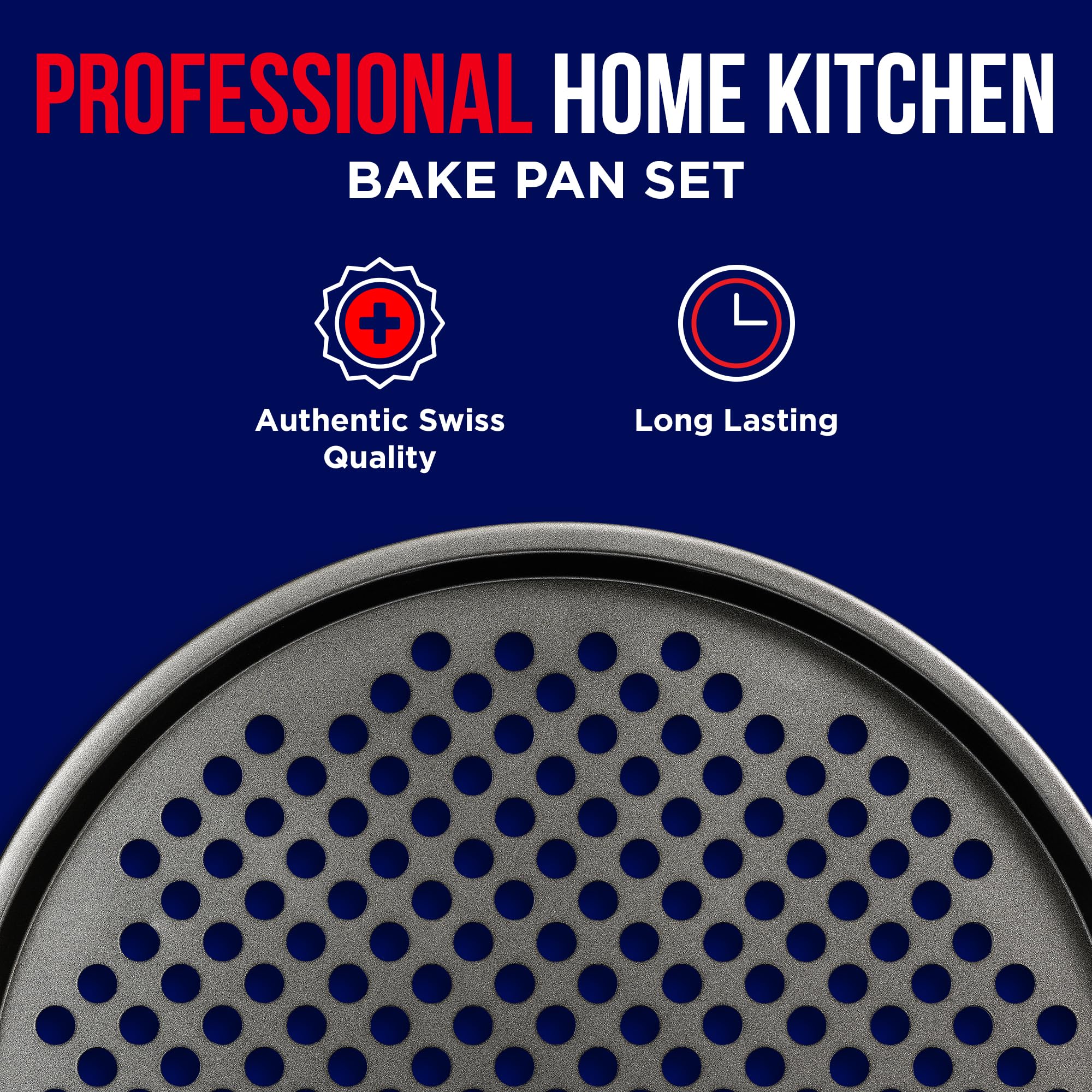 BAKKENMASTER Non-Stick Pizza Pan with Holes - 13-Inch Perforated Pizza Crisper Carbon Steel Pizza Pan - 1 Round Pizza Trays PFOA PFOS and PTFE Free