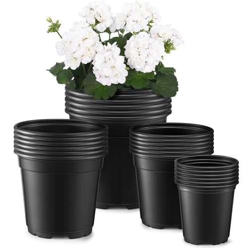 GROWNEER Nursery Pots with Drainage Holes Pack of 24 Pots 3.5/4.5/5.5/6.5 Inch and Plant Label Flexible Seedling Pots Seed Starting Planter for Indoor Outdoor, Flowers, Succulents, Cactus