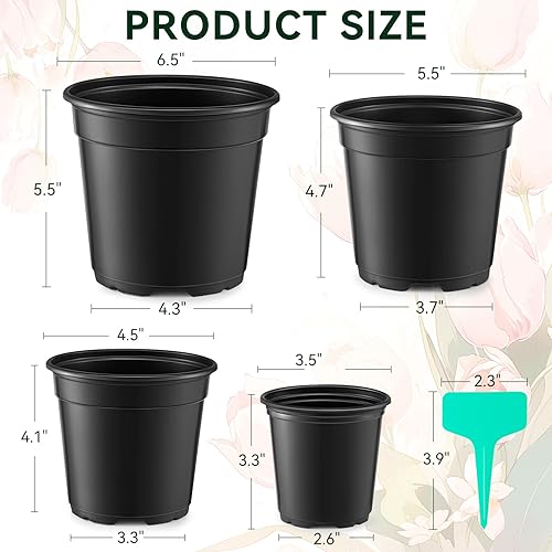 GROWNEER Nursery Pots with Drainage Holes Pack of 24 Pots 3.5/4.5/5.5/6.5 Inch and Plant Label Flexible Seedling Pots Seed Starting Planter for Indoor Outdoor, Flowers, Succulents, Cactus