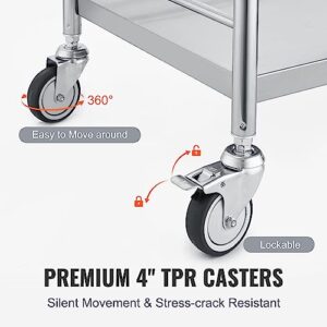 VEVOR Medical Trolley, Dual-Tier Stainless Steel Trolley with a 220 lbs Load Limit, Equipped with Quiet 360° Casters and a Drawer, Ideal for Laboratories, Clinics, Kitchens, and Salons\