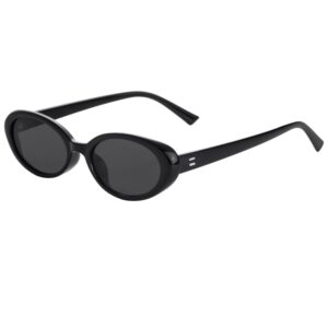 teumire retro oval sunglasses for women men 90s style vintage small sun glasses uv400 protection shades(black)